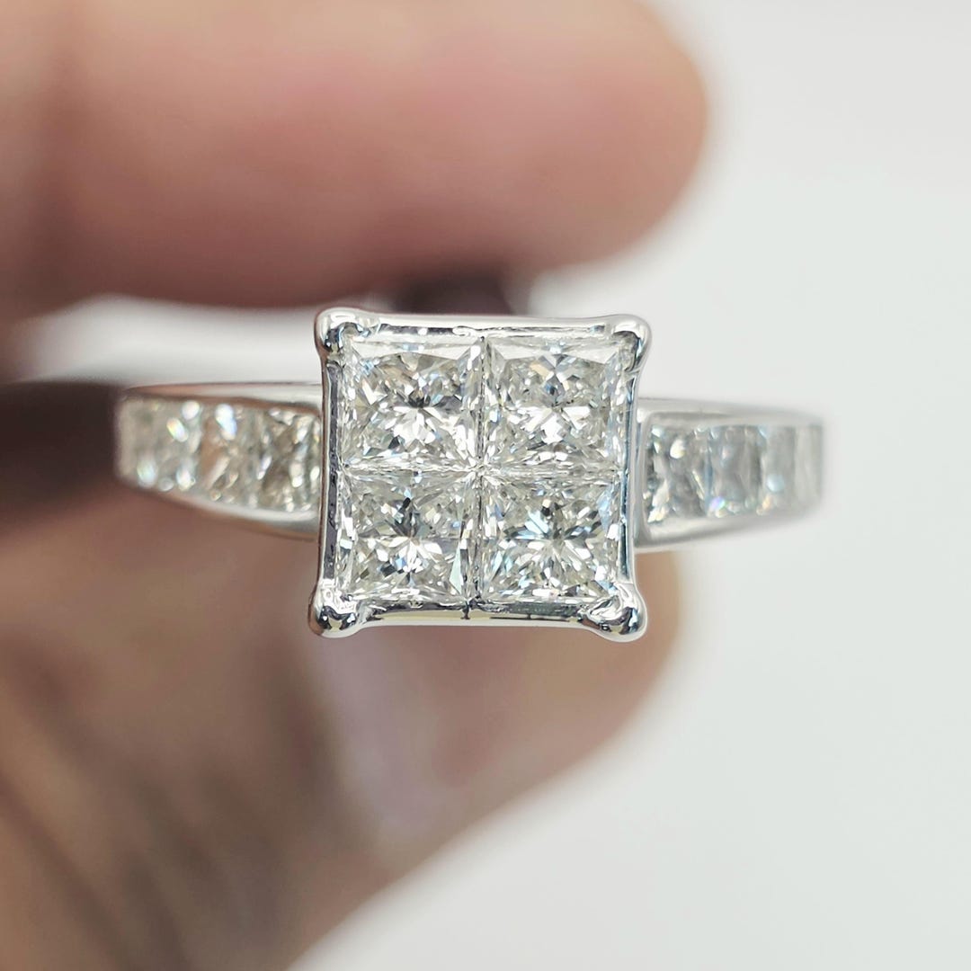 Handmade 1.75ct Princess Cut Diamond Engagement Ring: 14K White Gold ...