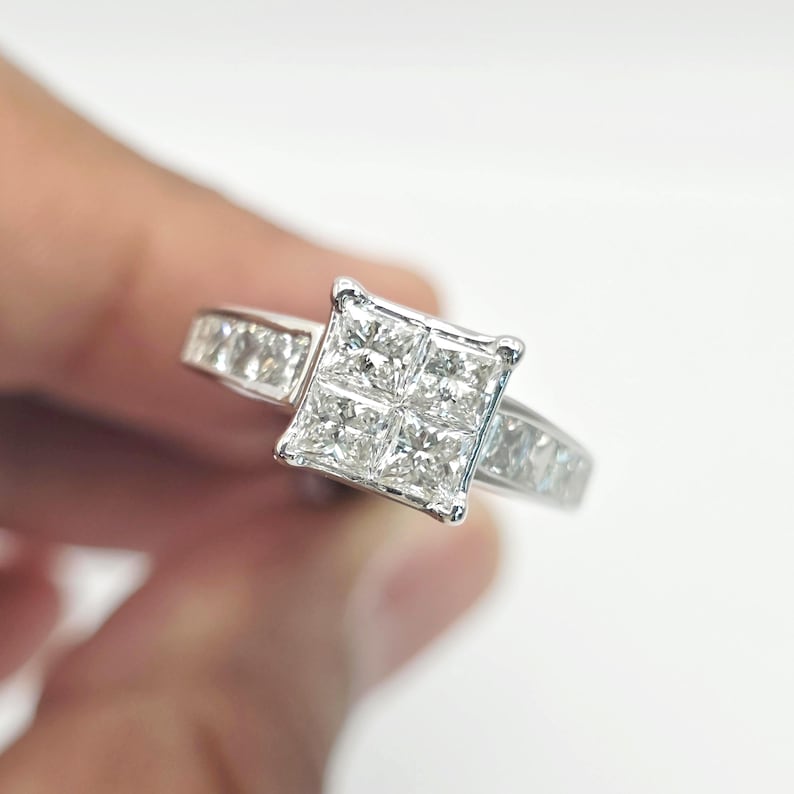 Handmade 1.75ct Princess Cut Diamond Engagement Ring: 14K White Gold ...