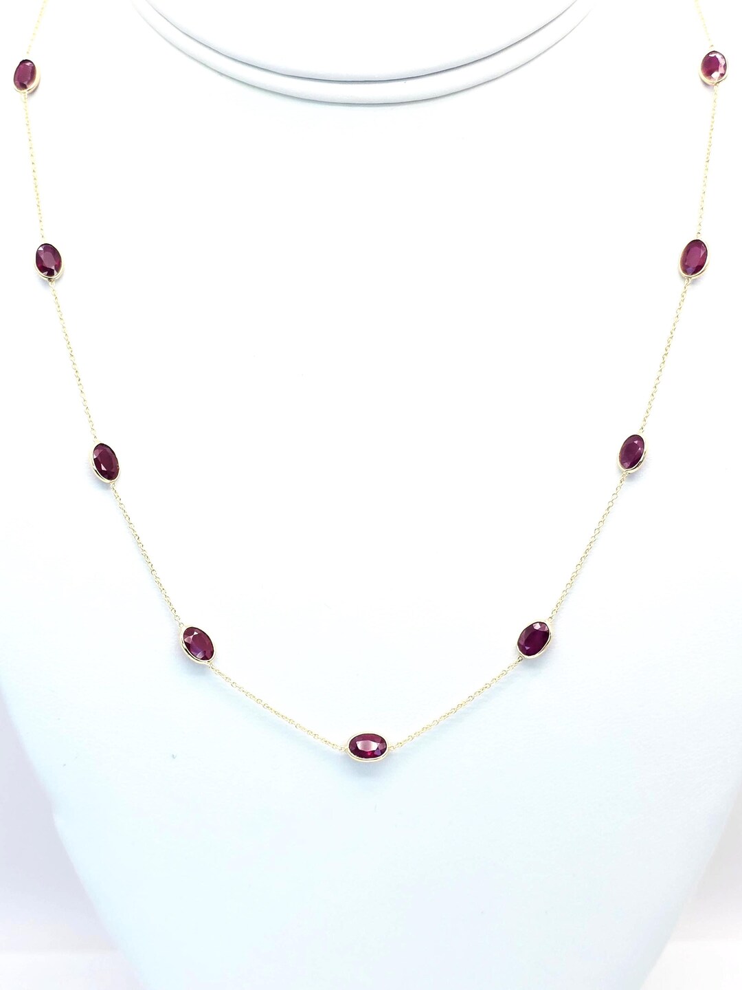 14K Solid Yellow Gold Ruby Station Necklace: Minimalist Gemstone ...