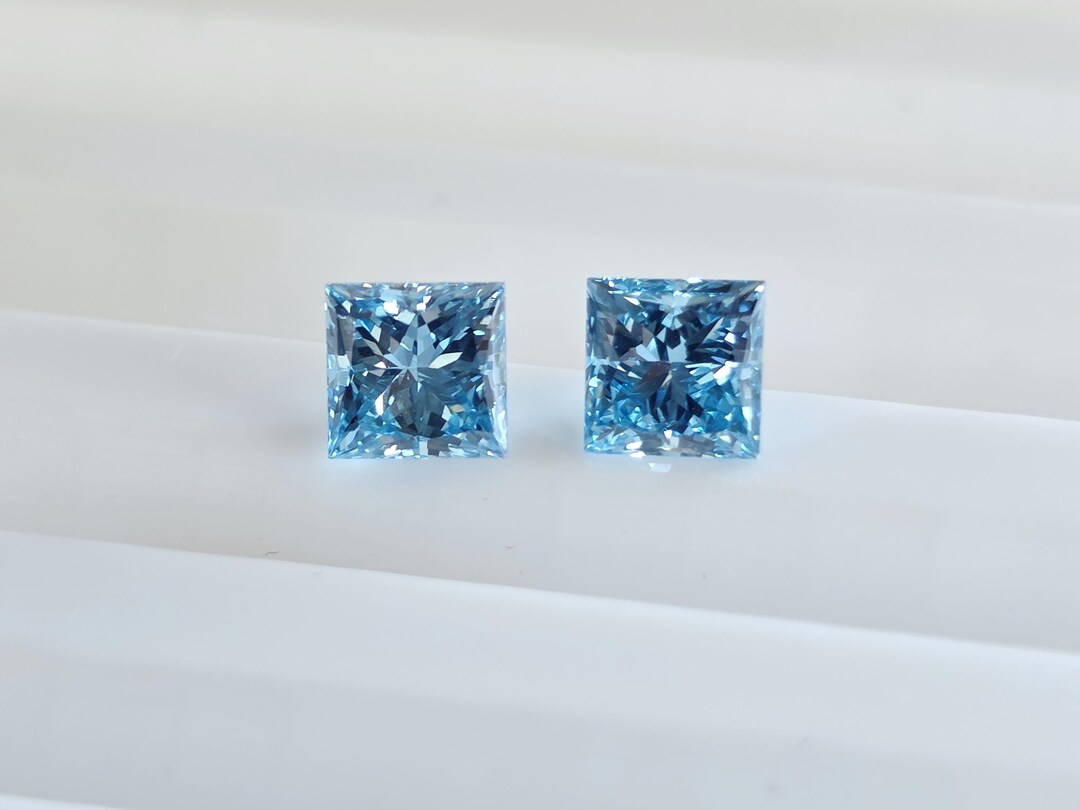 Pair of Blue Princess Cut Diamond | Loose Diamond | Lab Grown Diamond ...