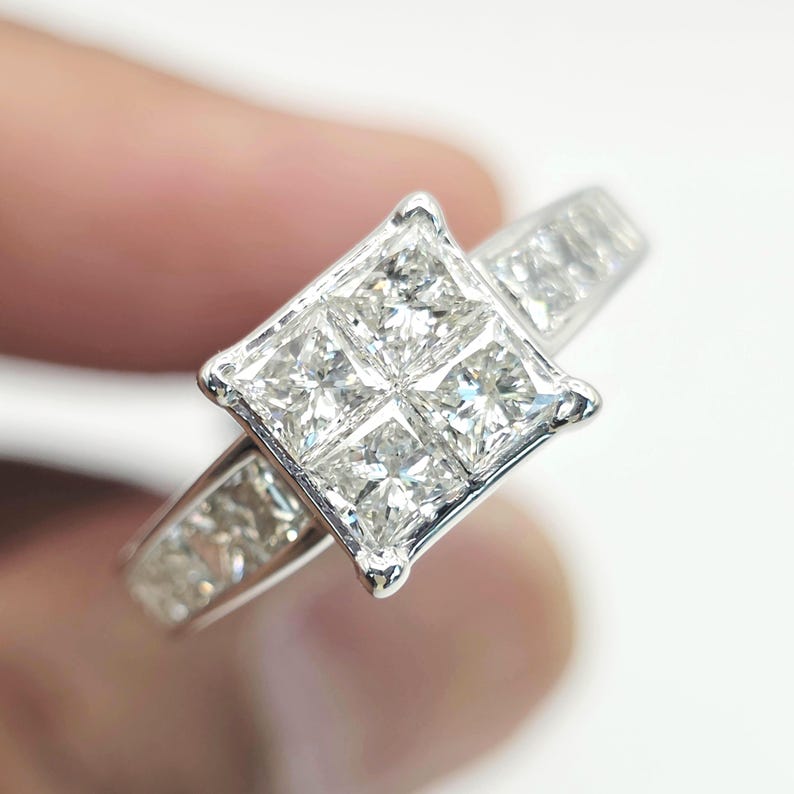 Handmade 1.75ct Princess Cut Diamond Engagement Ring: 14K White Gold ...