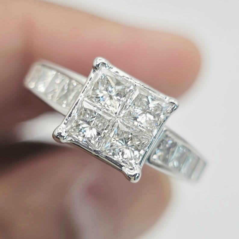 Handmade 1.75ct Princess Cut Diamond Engagement Ring: 14K White Gold ...