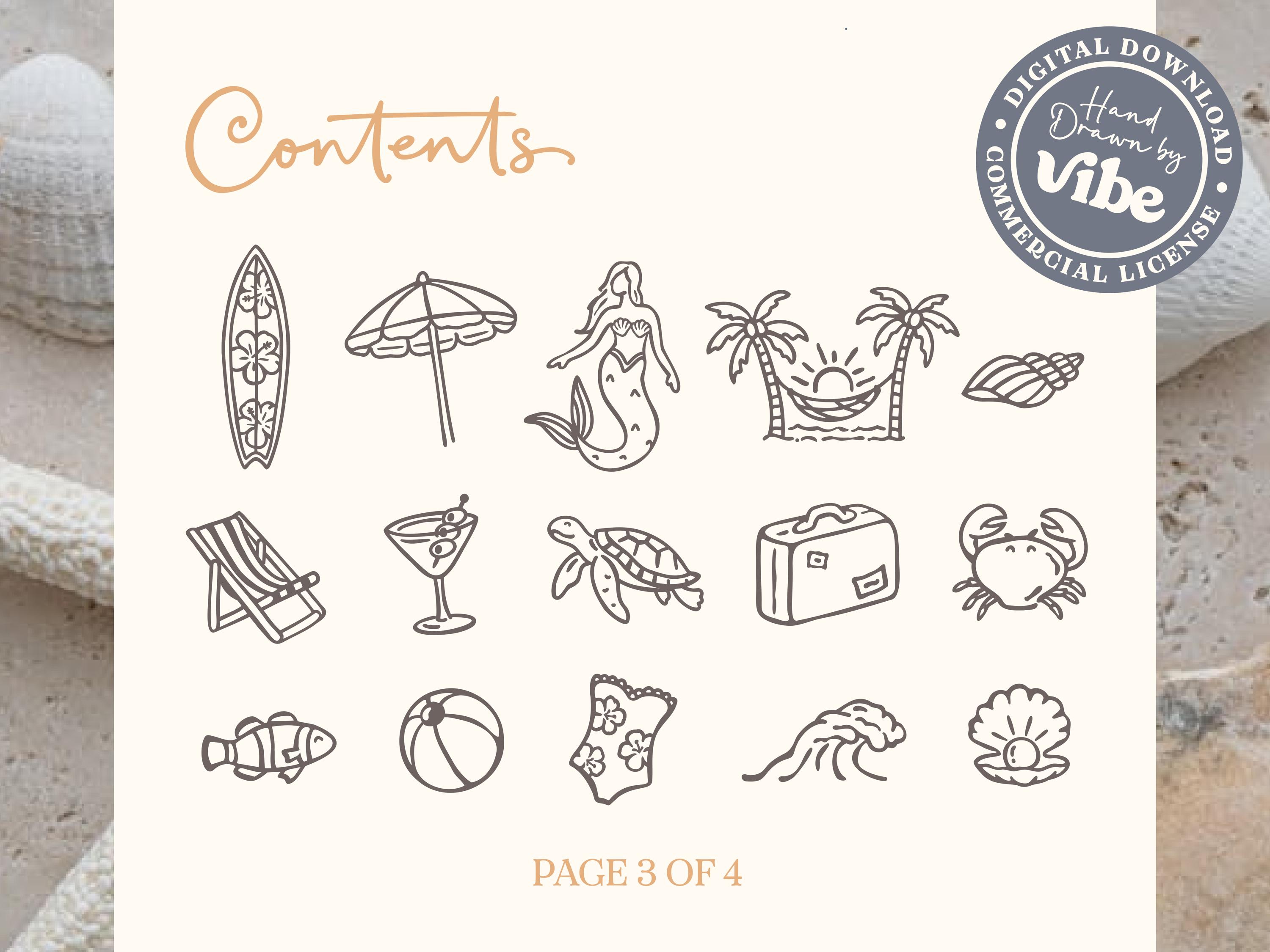 Coastal Clipart: Hand Drawn Summer Beach Images (SVG, PNG, Commercial ...
