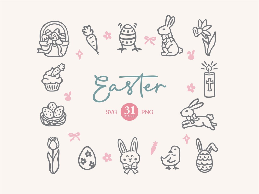 Easter Clipart: Hand Drawn Easter Doodles (SVG, PNG, Commercial License ...