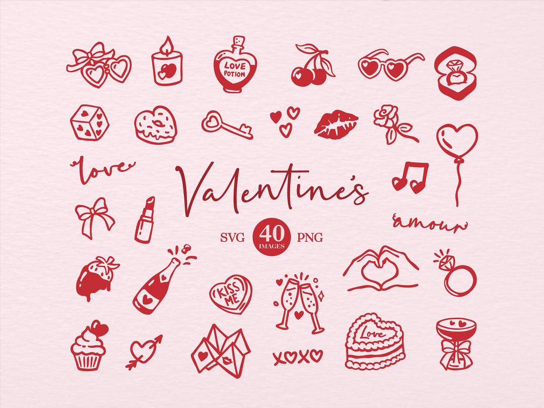 Valentine's Clipart Bundle: Hand Drawn Love Themed Illustrations (SVG ...