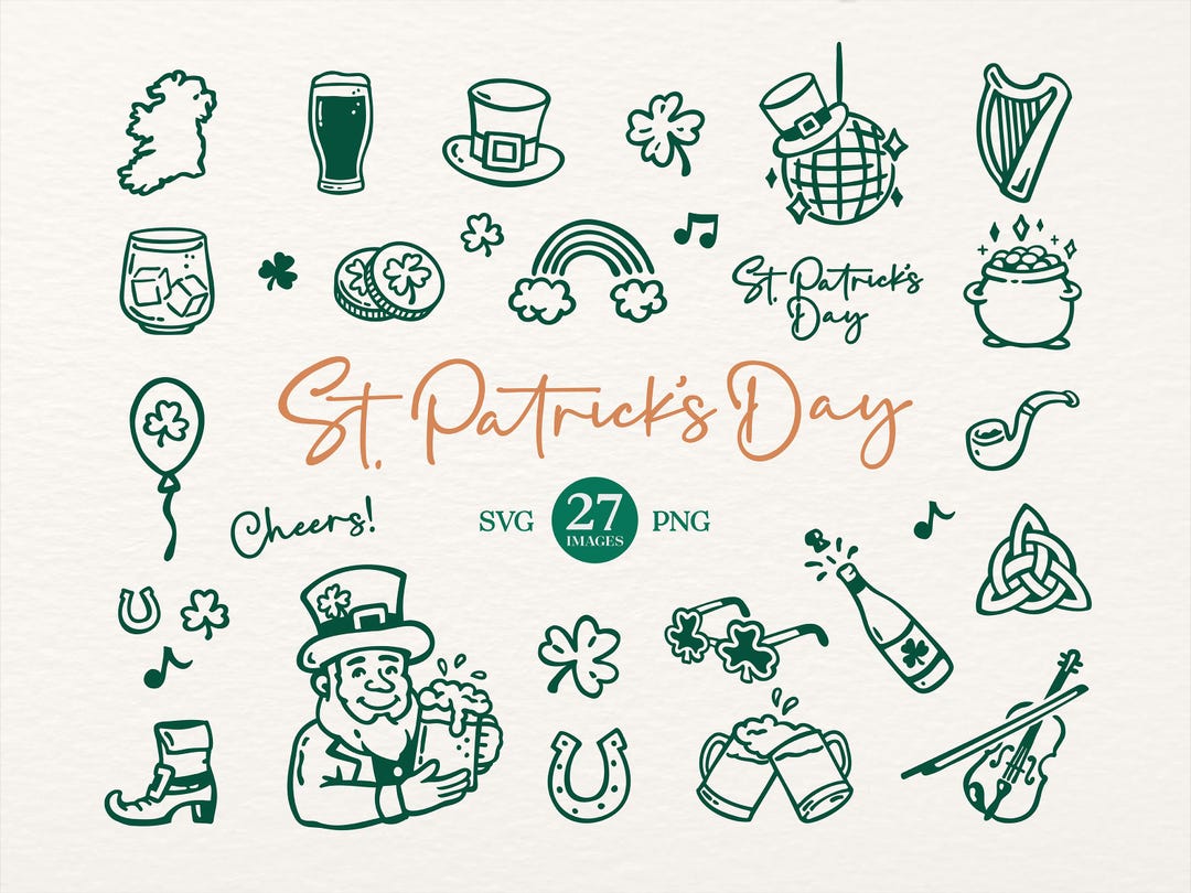 St Patricks Day Clipart: Hand Drawn Irish Themed Illustrations (SVG ...