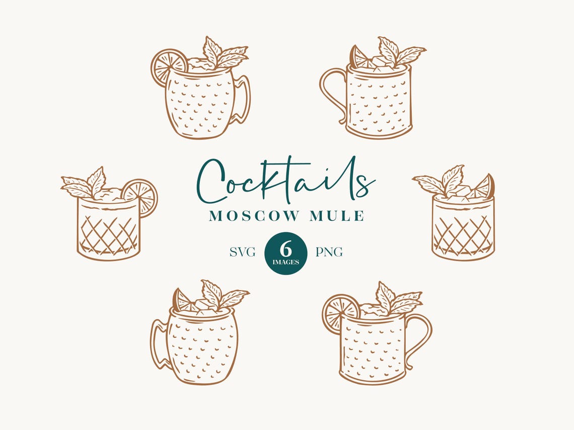 Moscow Mule Cocktail Clipart: Hand-drawn Illustrations (SVG and PNG ...