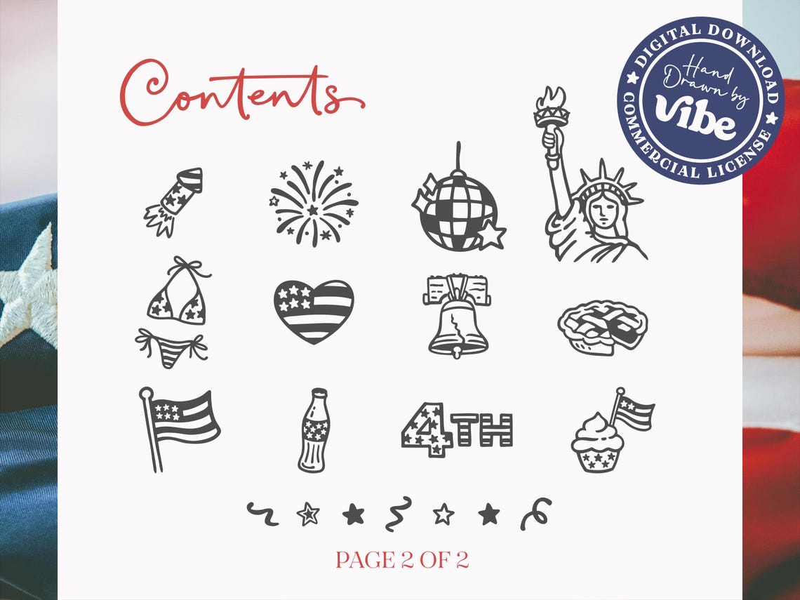 USA Clipart: Hand Drawn 4th of July Doodles (SVG, PNG, Commercial ...