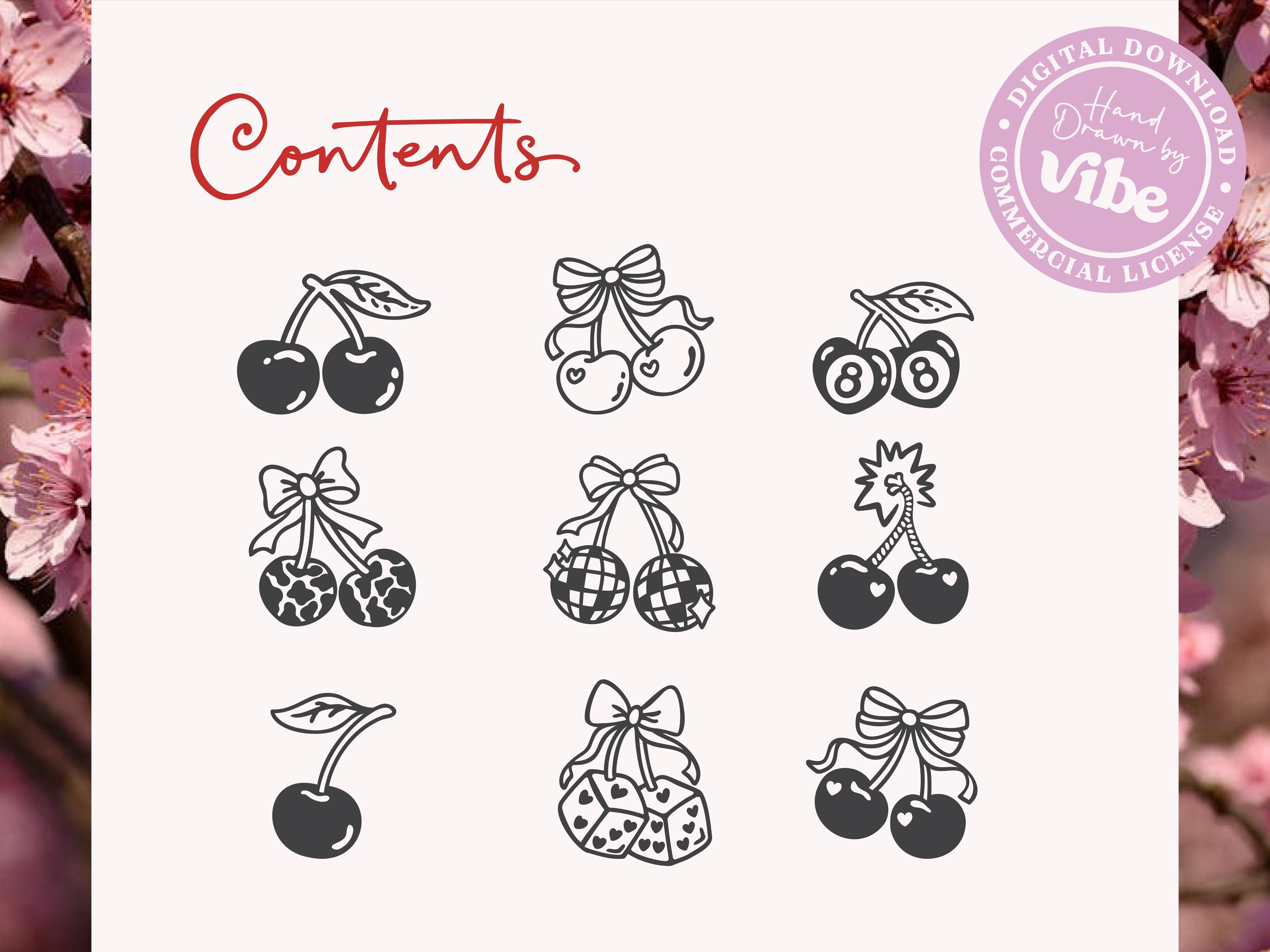 Cherry Clipart Bundle: Hand Drawn Coquette Cherry Doodles (SVG, PNG ...