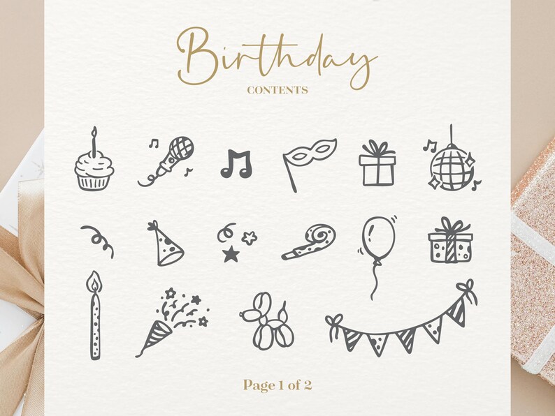 Birthday Party Clipart: Hand-drawn Illustrations (SVG and PNG Files ...