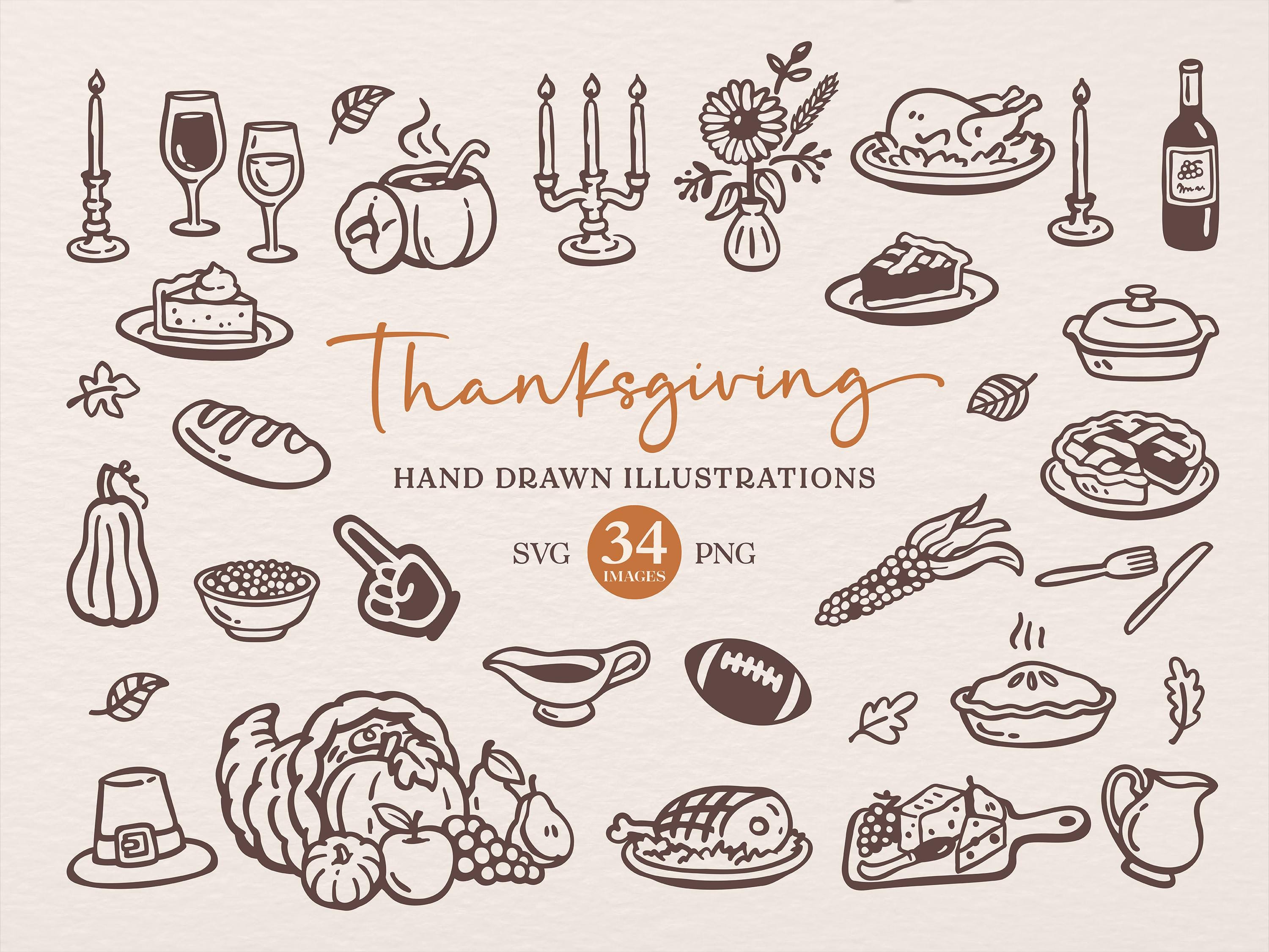 Thanksgiving Clipart: Hand Drawn Friendsgiving Clipart (SVG, PNG, Canva ...