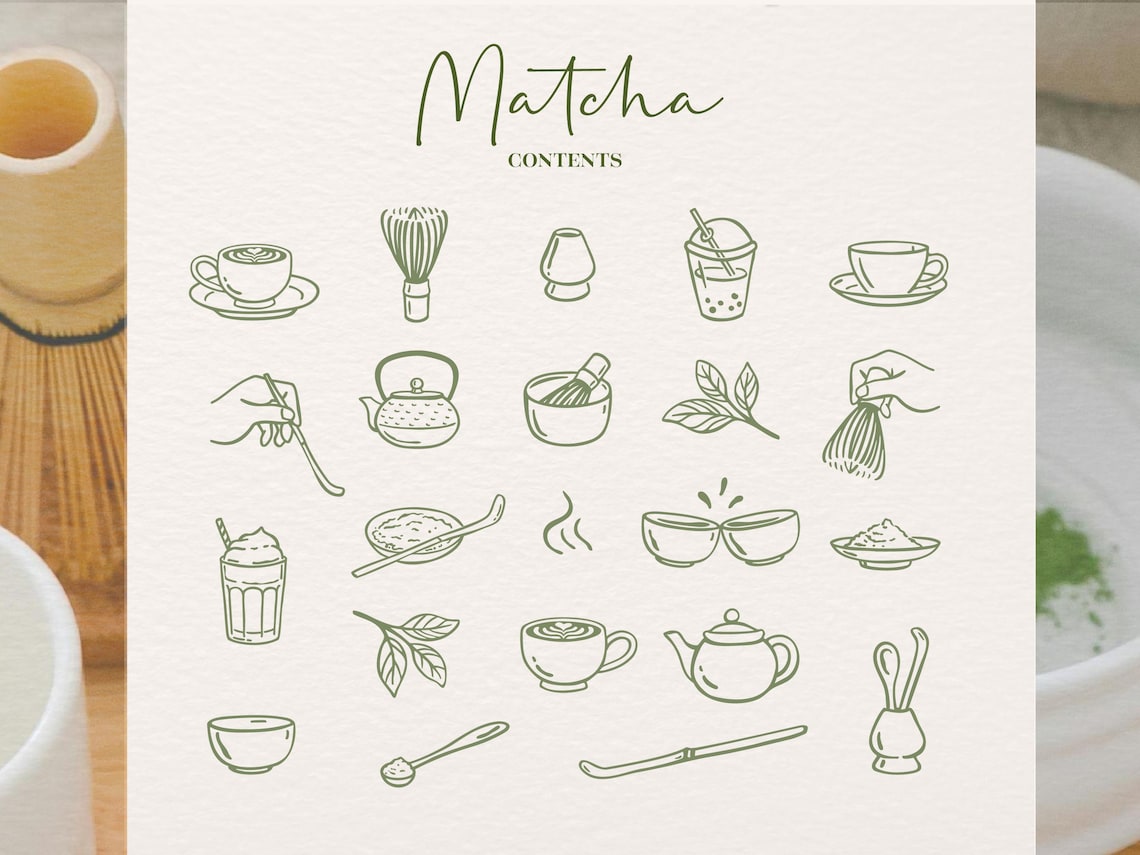 Matcha Tea Clipart: Hand-drawn Matcha Illustrations (SVG and PNG Files ...