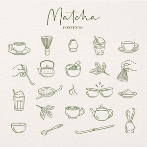 Matcha Tea Clipart: Hand-drawn Matcha Illustrations (SVG and PNG Files ...
