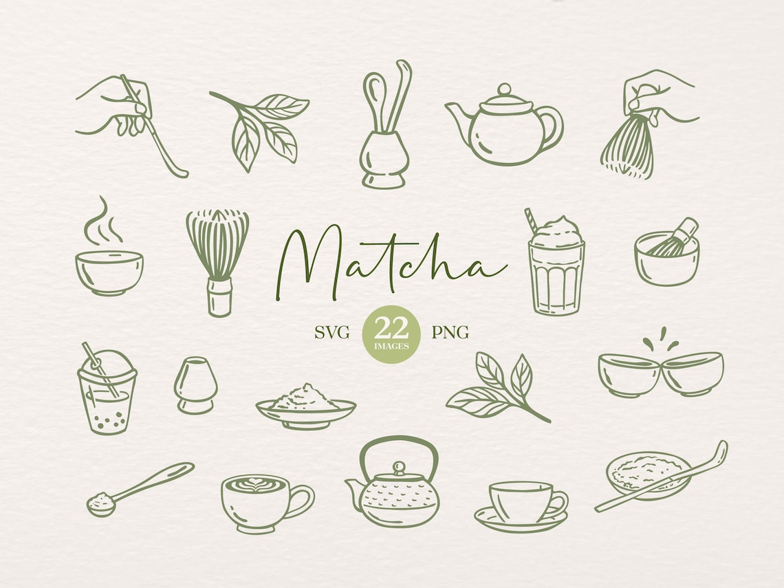 Matcha Tea Clipart: Hand-drawn Matcha Illustrations (SVG and PNG Files ...