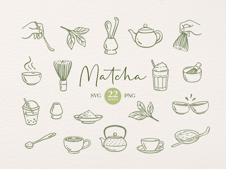 Matcha Illustrations in SVG and PNG Formats - Hand Drawn Matcha Tea ...