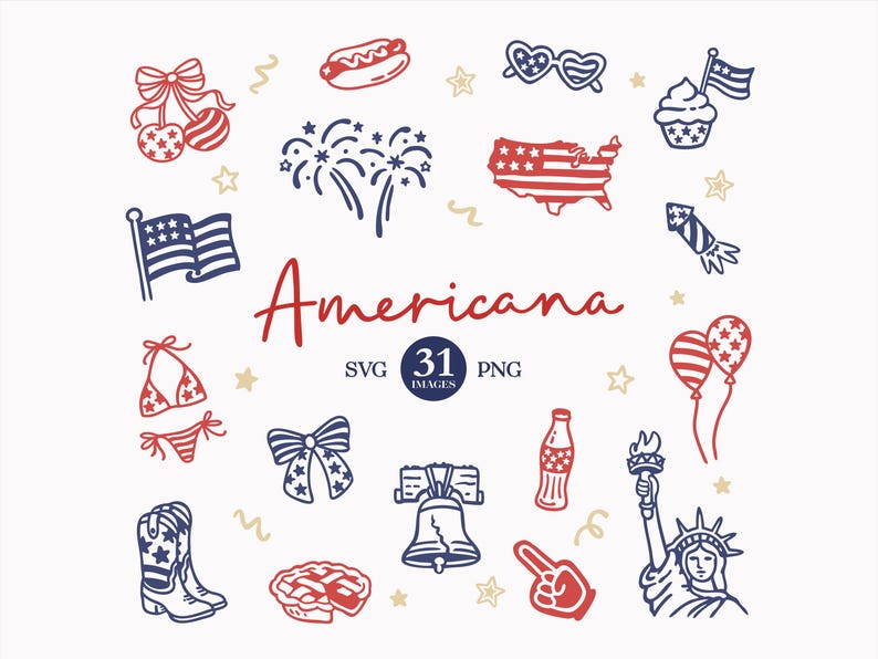 USA Clipart: Hand Drawn 4th of July Doodles (SVG, PNG, Commercial ...