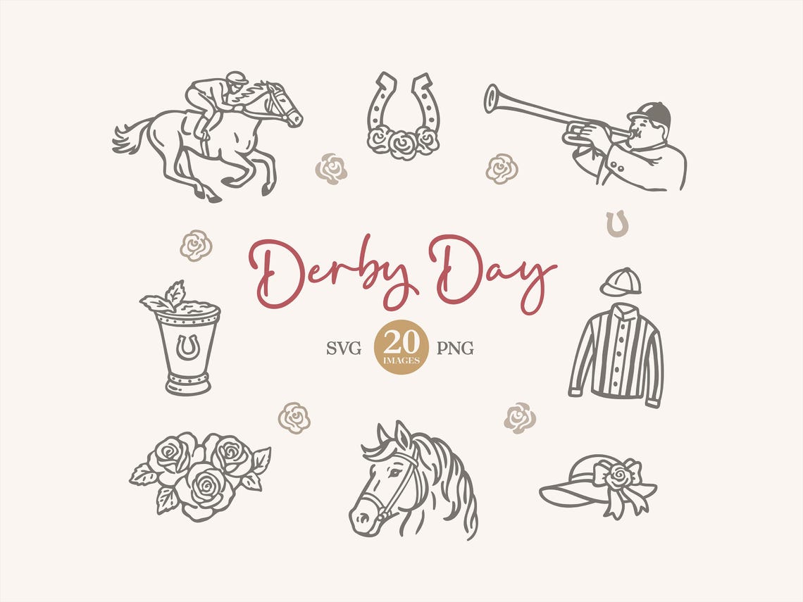 Derby Day Clipart - Hand Drawn Kentucky Illustrations (SVG, PNG ...