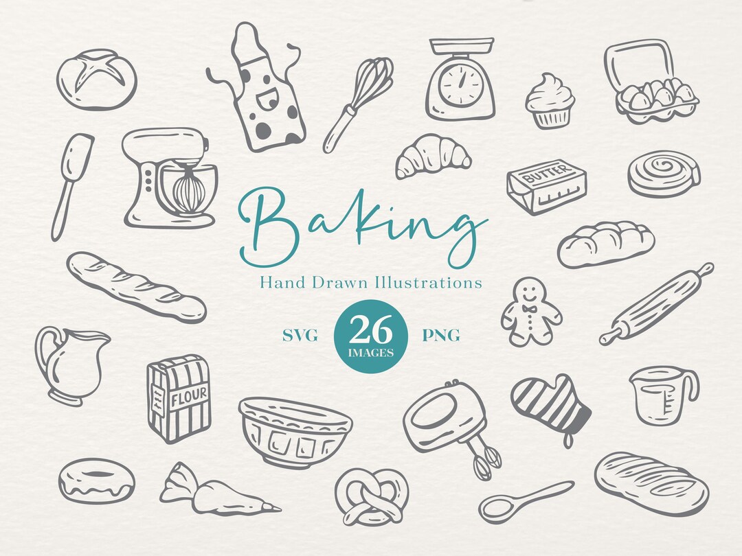Hand Drawn Baking Icons - Bakery Clipart Images in SVG, PNG. Perfect Baking Clipart for Menus ...