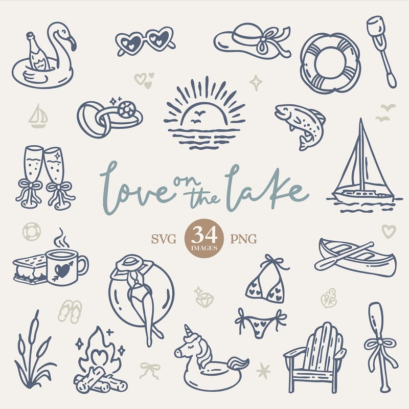Lake Drawn Clipart - Etsy