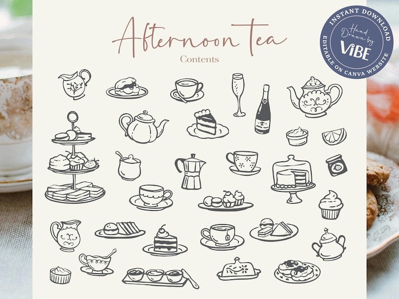 30 Hand Drawn Afternoon Tea Clipart Images in SVG & PNG - High Tea ...