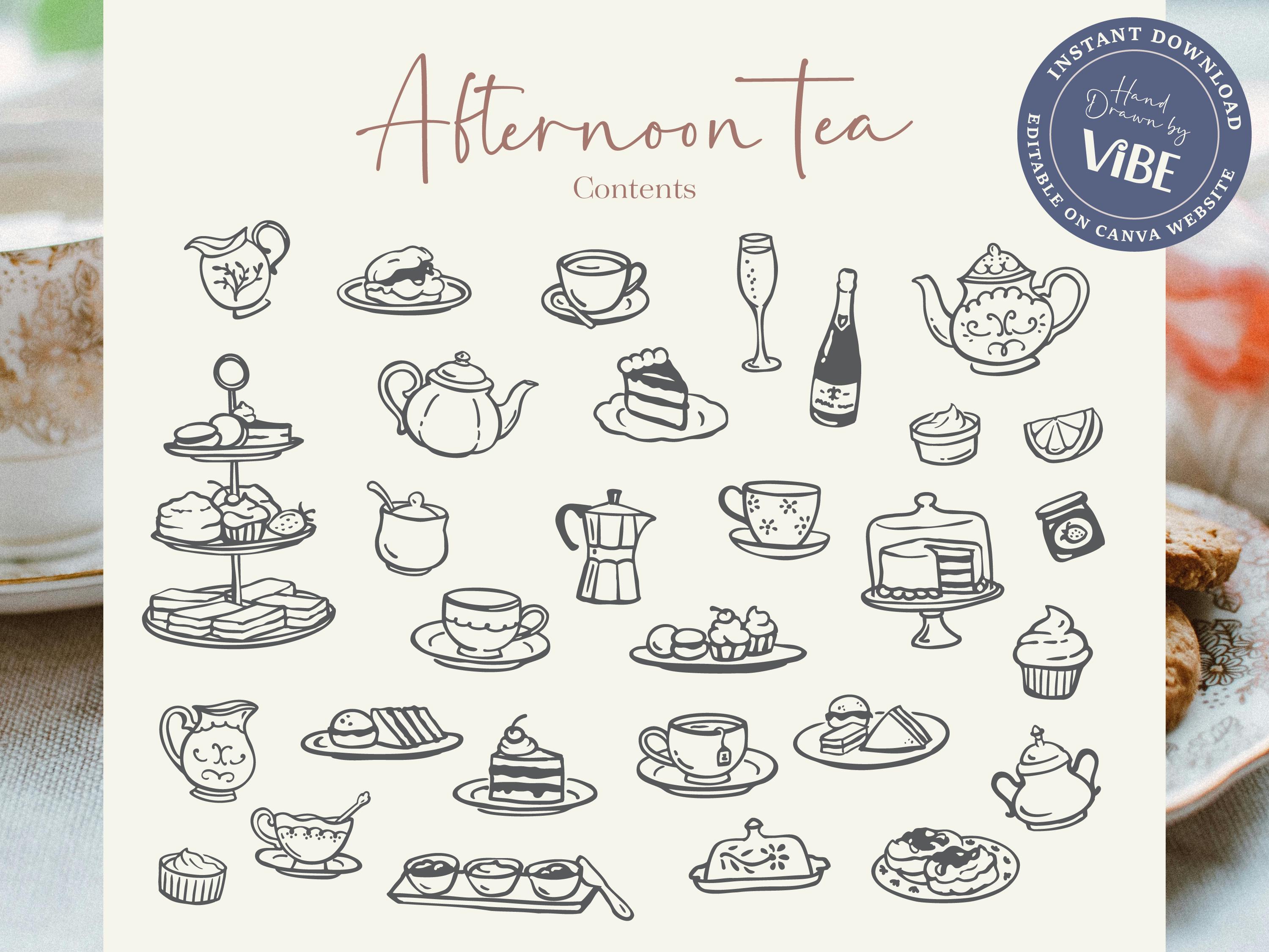 30 Hand Drawn Afternoon Tea Clipart Images in SVG & PNG - High Tea ...