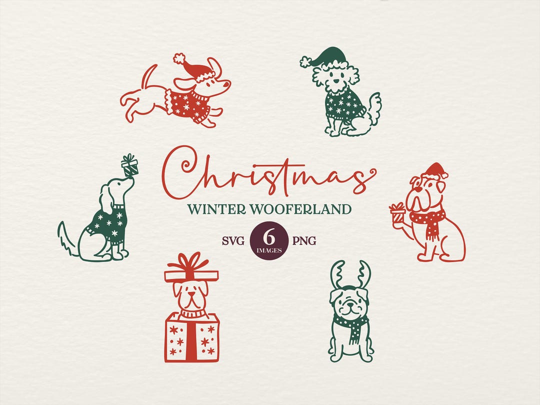 Christmas Dog Clipart: Festive Doodles (SVG, PNG, Commercial Use) - Etsy