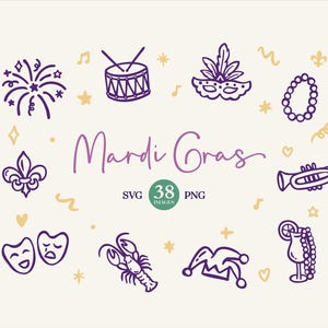 Mardi Gras Clipart: Hand Drawn Illustrations(svg, PNG, Commercial Usage ...