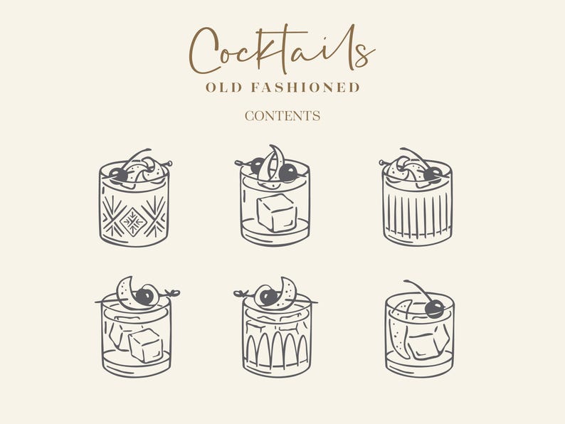 Old Fashioned Cocktail Illustrations: Hand-drawn SVG and PNG Clipart ...