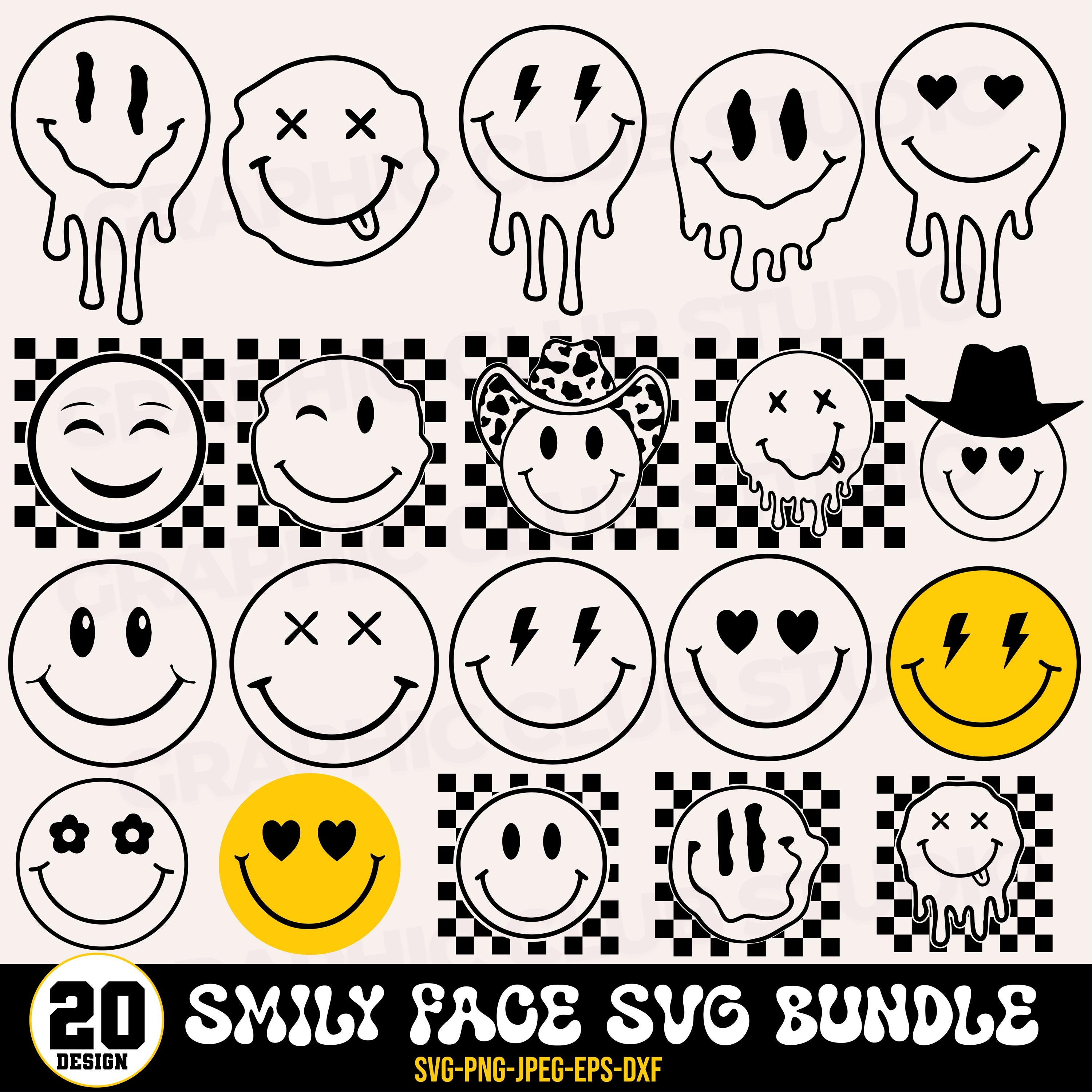 Smiley Face Svg,retro Smiley SVG, Emoji Svg Bundle, Drippy Smiley Face ...