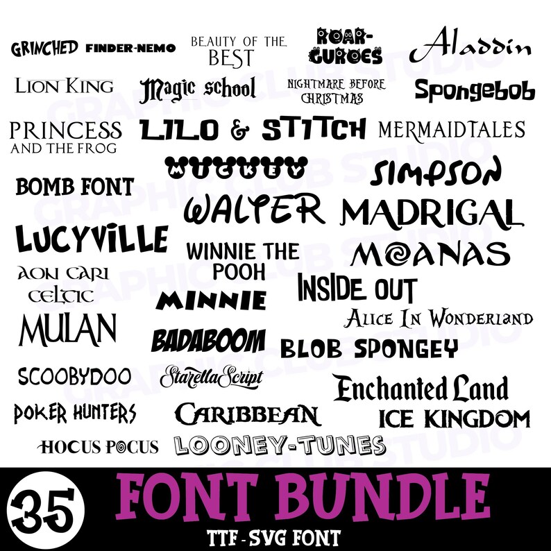 Cartoon Font Bundle 35 Font SVG TTF Font for Cricut ,cartoon Font Svg ...