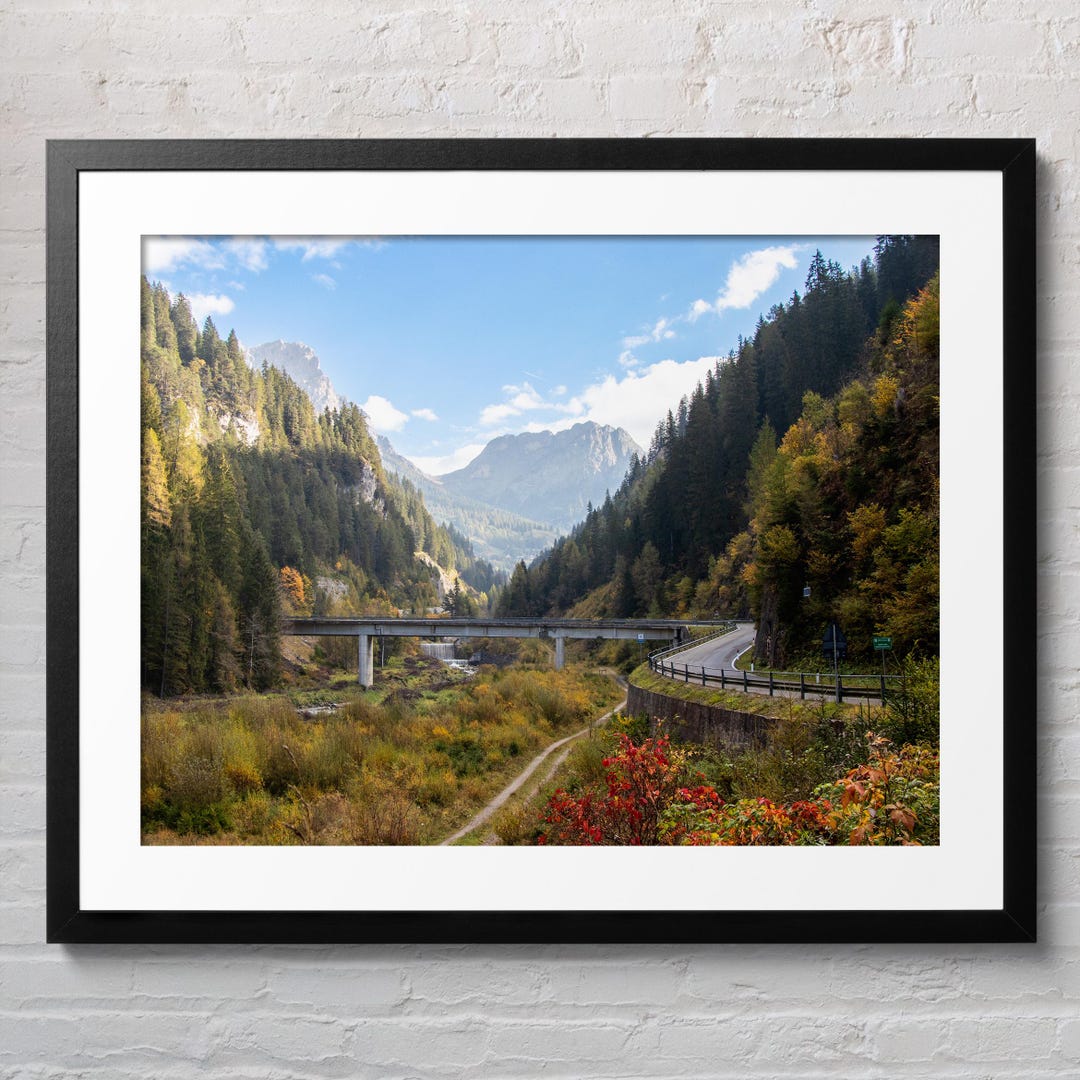 Mountain Road Digital Print, Dolomites Bridge Landscape Photo, Scenic ...