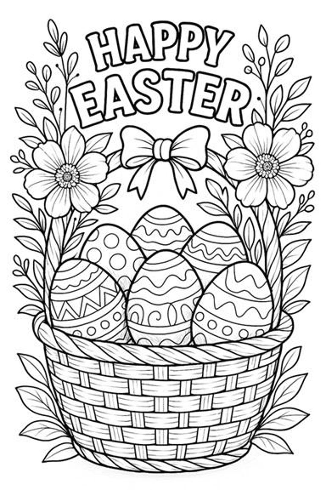 Easter Coloring Pages Bundle | Printable Happy Easter Bunny and Eggs ...