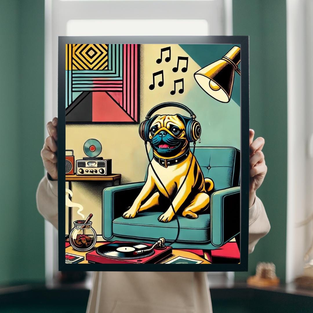 Pop Art Dog Poster Set – Retro Dogs With Vinyl & Cigarettes, Colorful ...