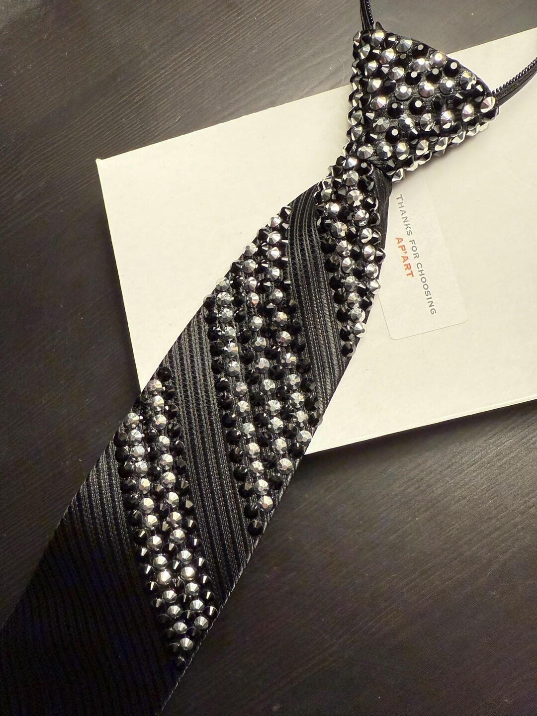 Black Necktie Embellished With Black and Silver Rhinestones - Etsy