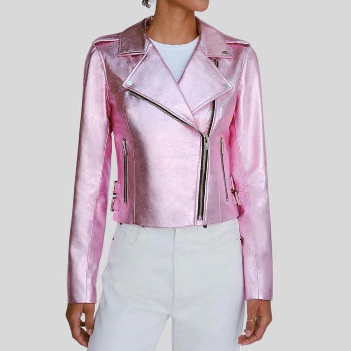 Women's Metallic Pink Biker Motorcycle Stylish Leather Jacket - Etsy