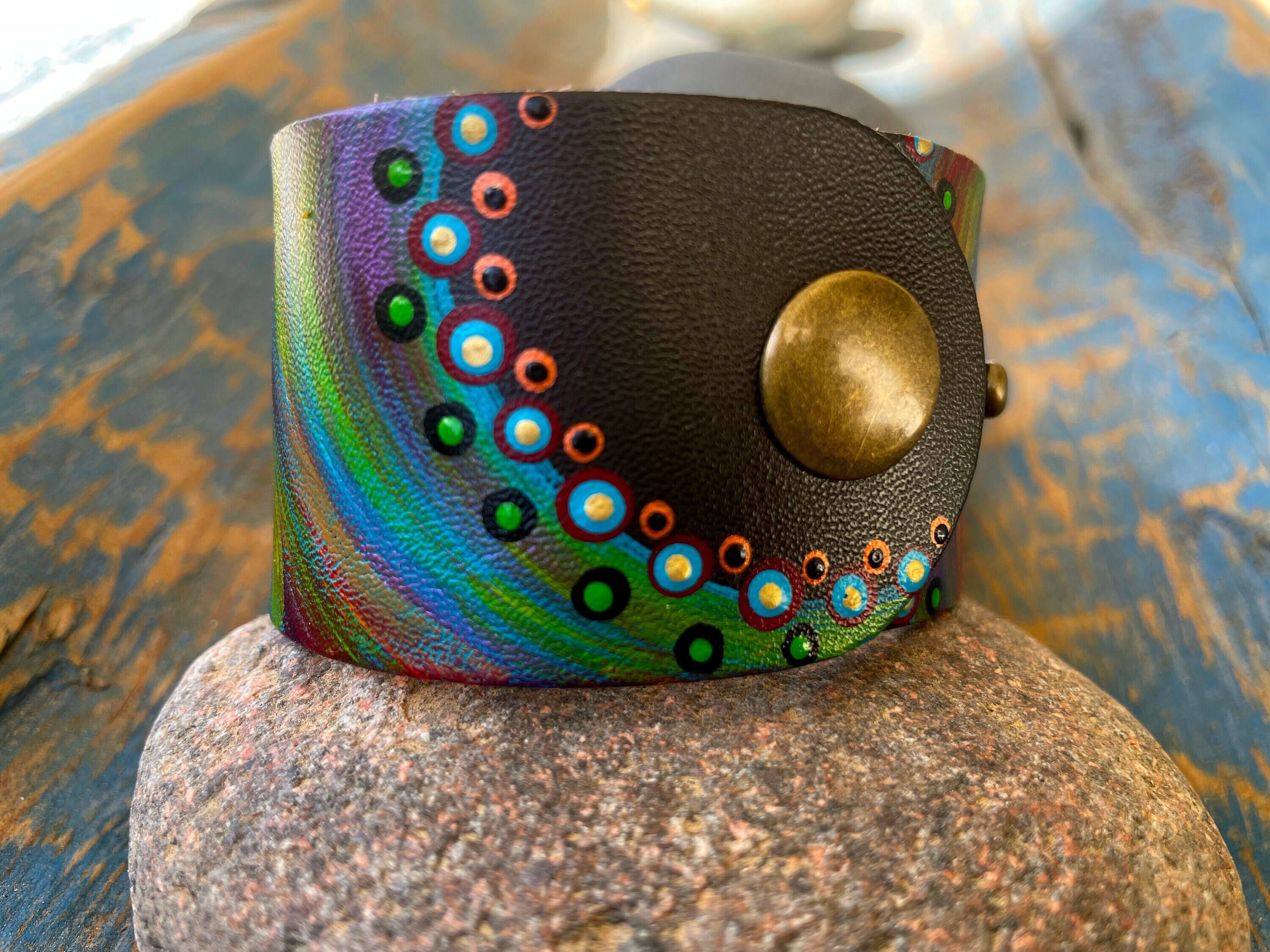 Hand-painted Leather Cuff Bracelet Jewelry Accessories Wearable Art - Etsy