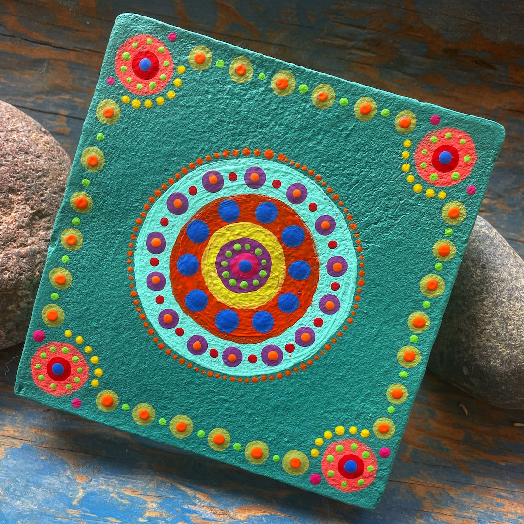 Hand Painted Folk Art Circle Design on Terracotta Tile - Etsy