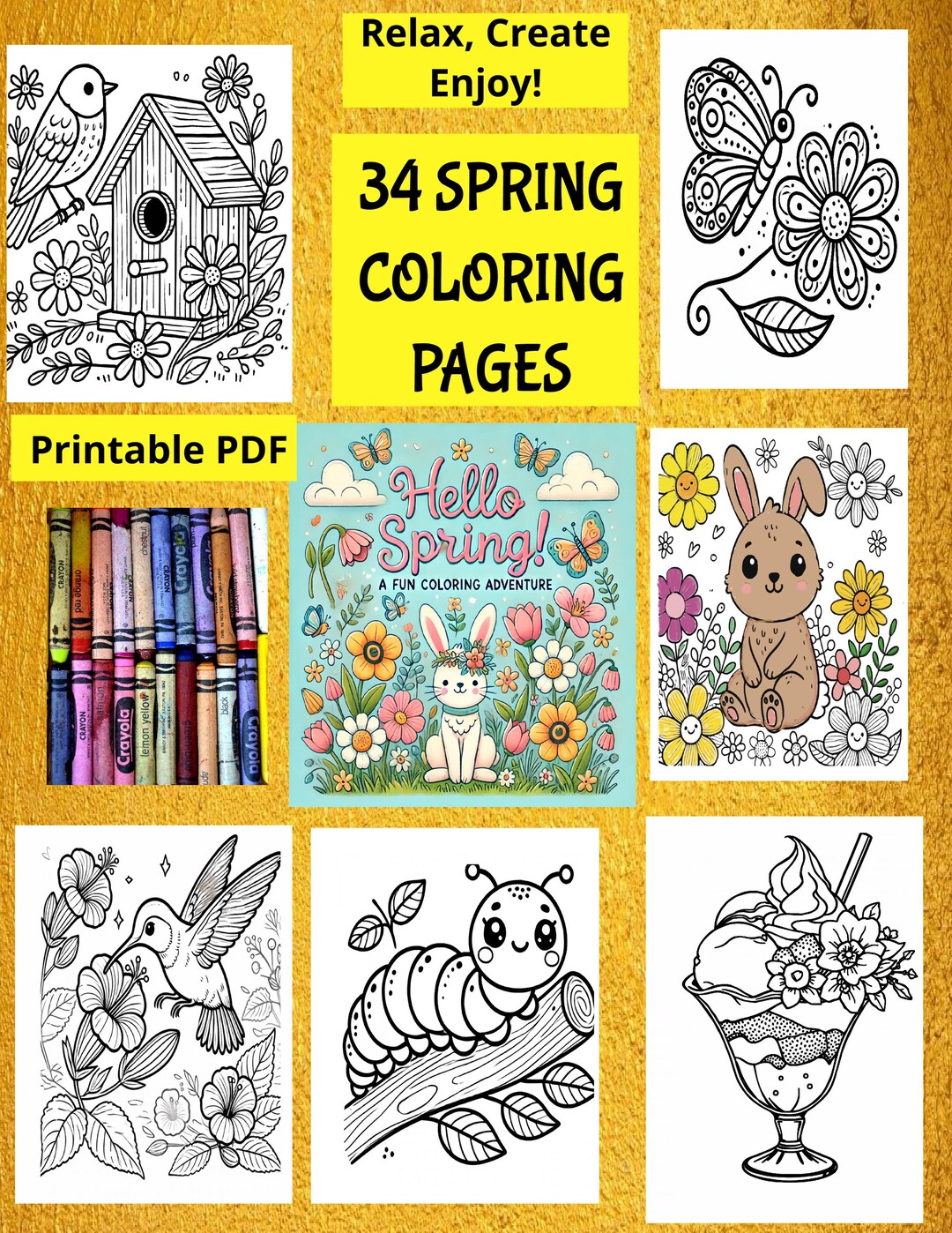 Spring Coloring Book: 34 Floral, Easter & Nature Pages (digital ...