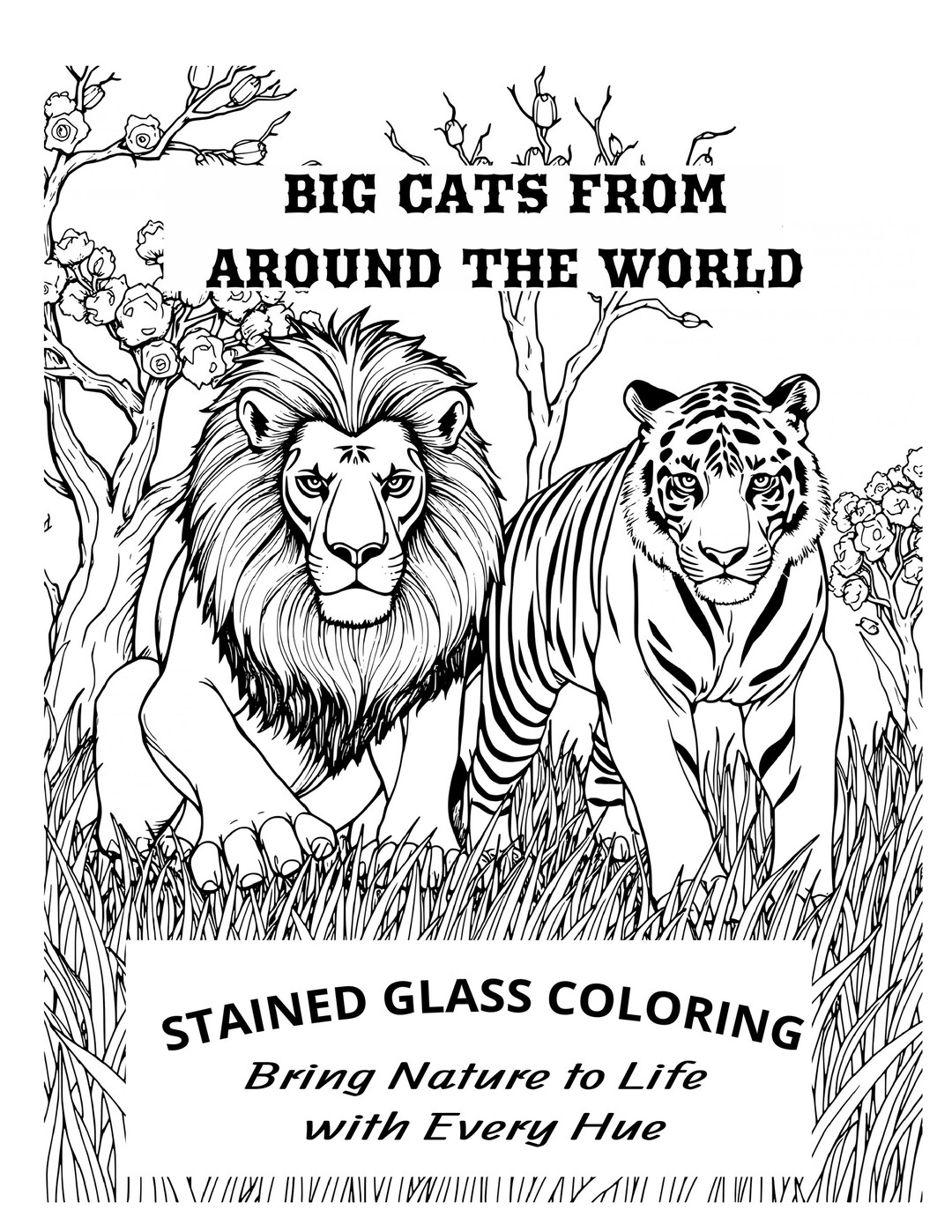 Big Cat Coloring Pages: Stained Glass Wildlife Art (PDF Download) - Etsy UK
