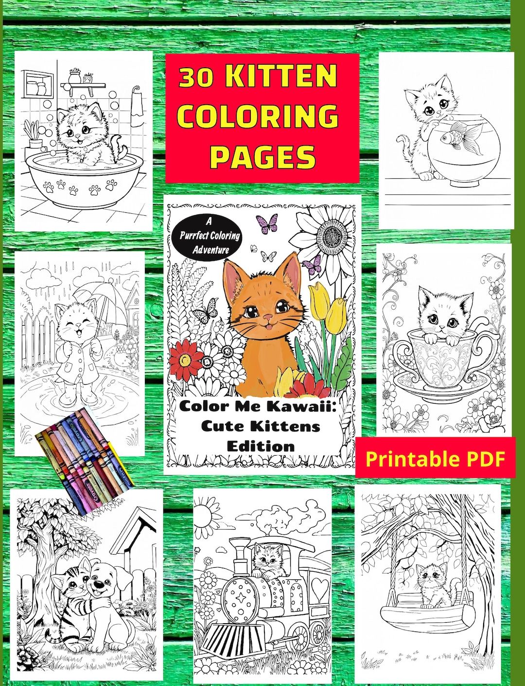 Cute Kawaii Kitten Coloring Book Download PDF Instant Cat Art for Kids ...