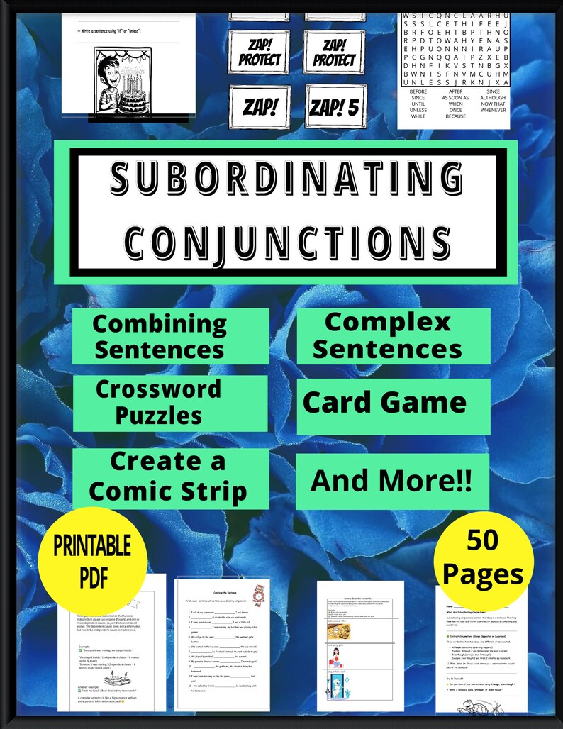 Subordinating Conjunctions, Worksheets and Activities, Complex ...