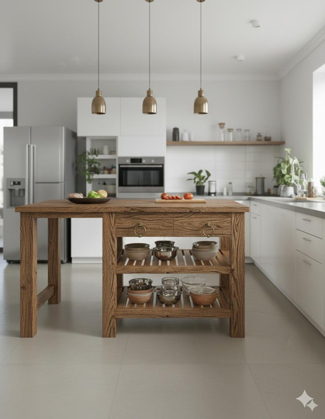 Reclaimed Chestnut Kitchen Island: Drawer and Double Shelf Storage - Etsy