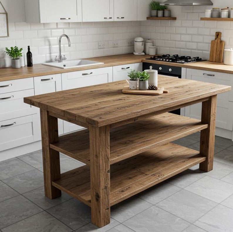 Handmade Chestnut Kitchen Island - Rustic Design With Double Shelf - Etsy