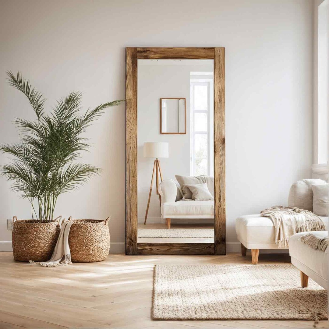 Reclaimed Wood Wall Mirror Antique, Rustic Floor Mirror, Farmhouse Wall ...