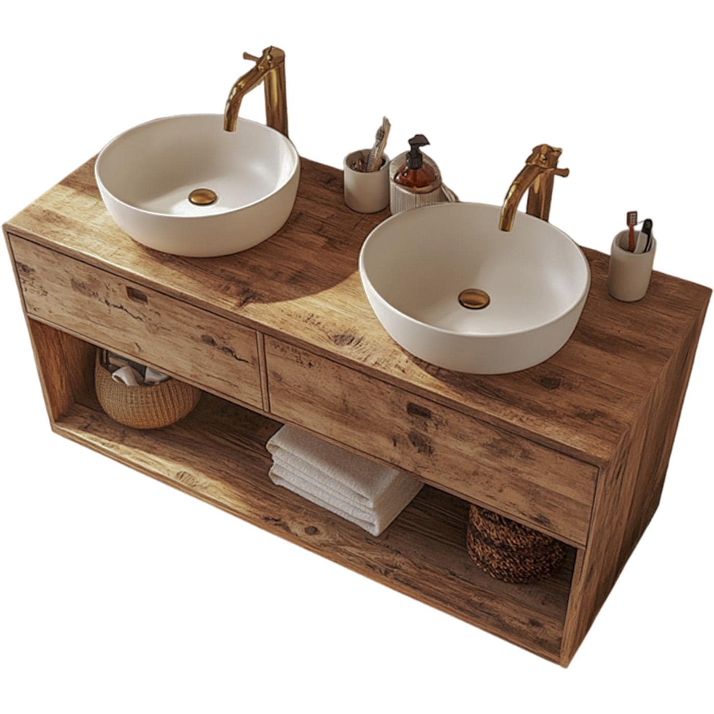 Reclaimed Wood Rustic Bathroom Floating Vanity With Drawers, Handmade ...