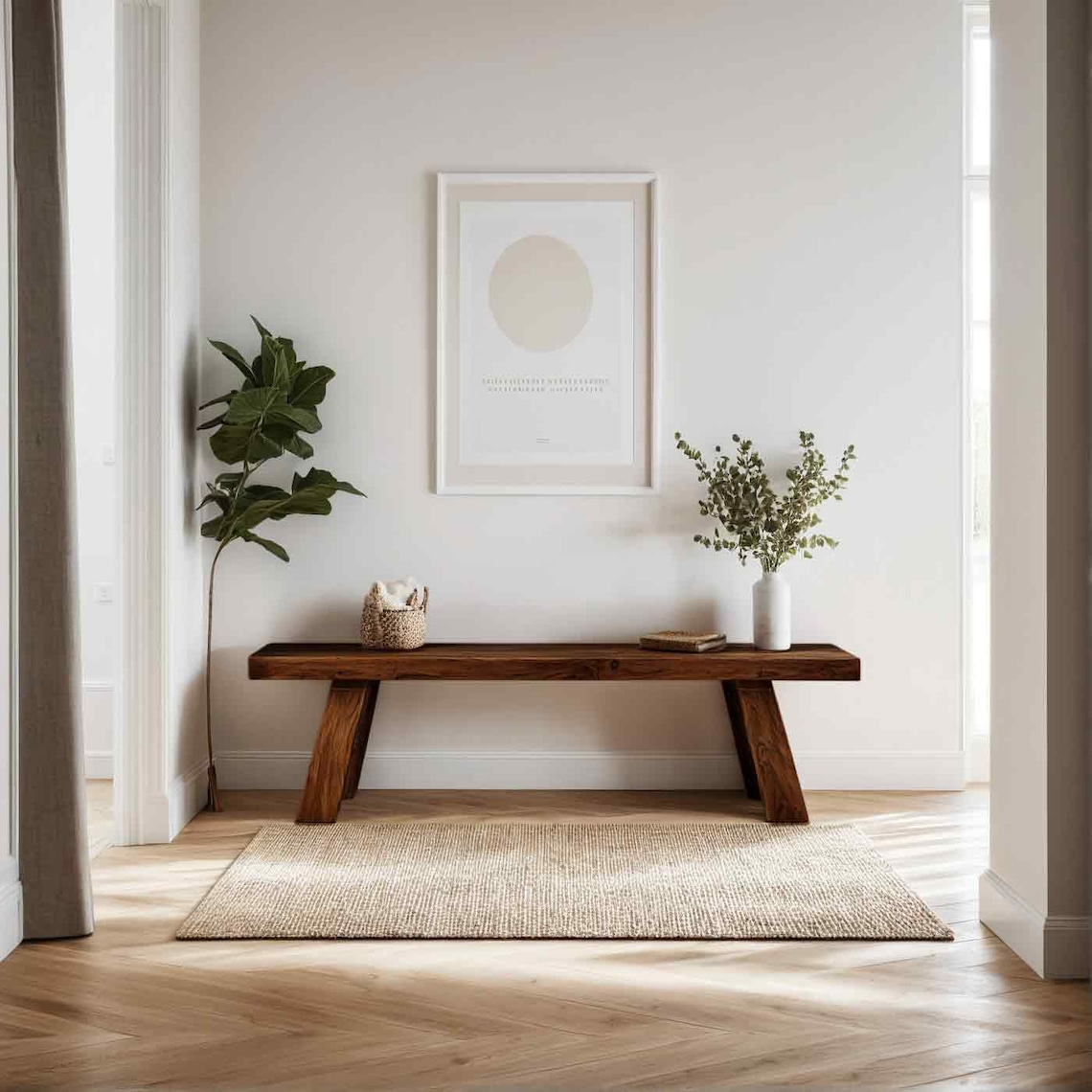 Rustic Reclaimed Wood Entryway Bench, Handcrafted Solid Chestnut Wood ...