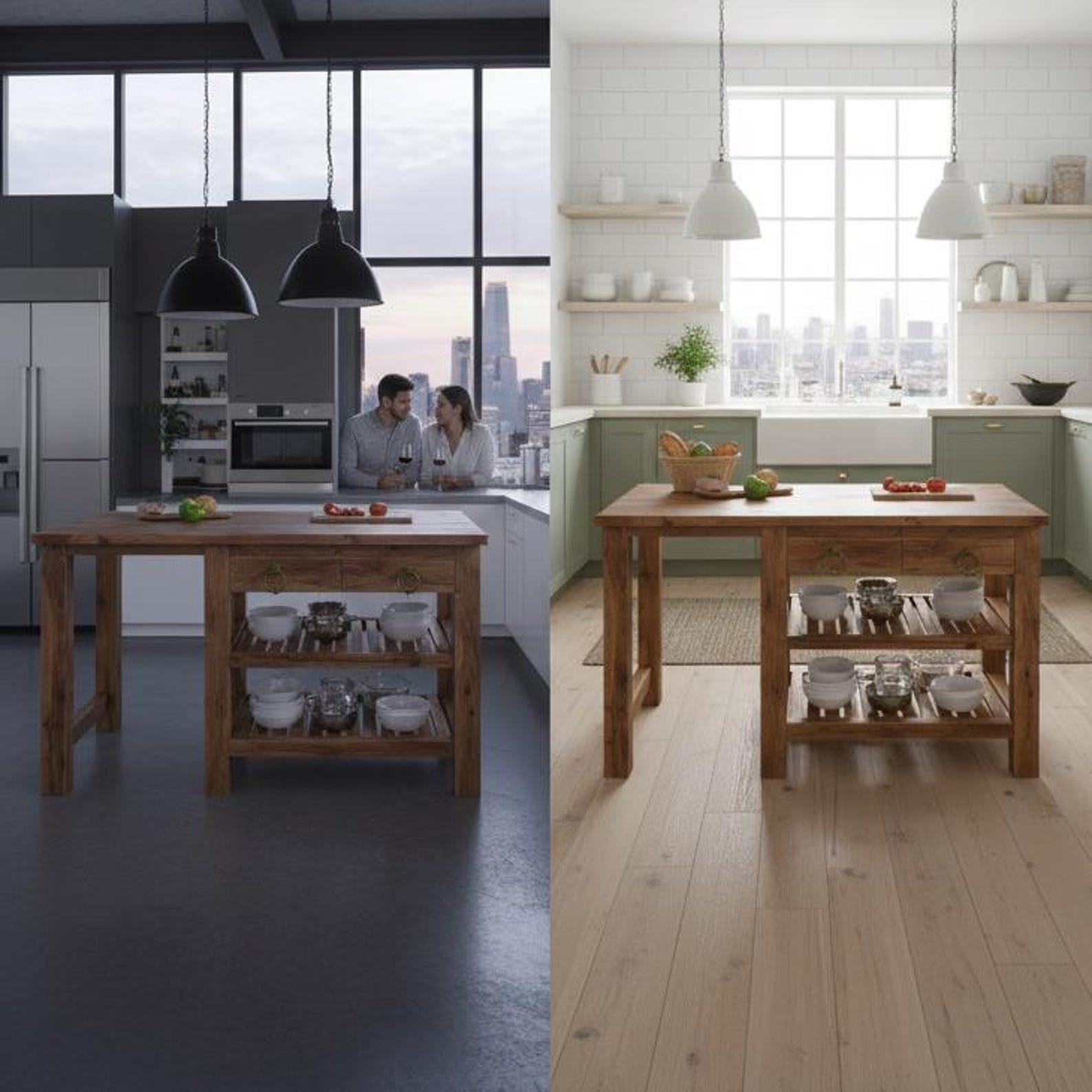 Reclaimed Chestnut Kitchen Island: Drawer and Double Shelf Storage - Etsy