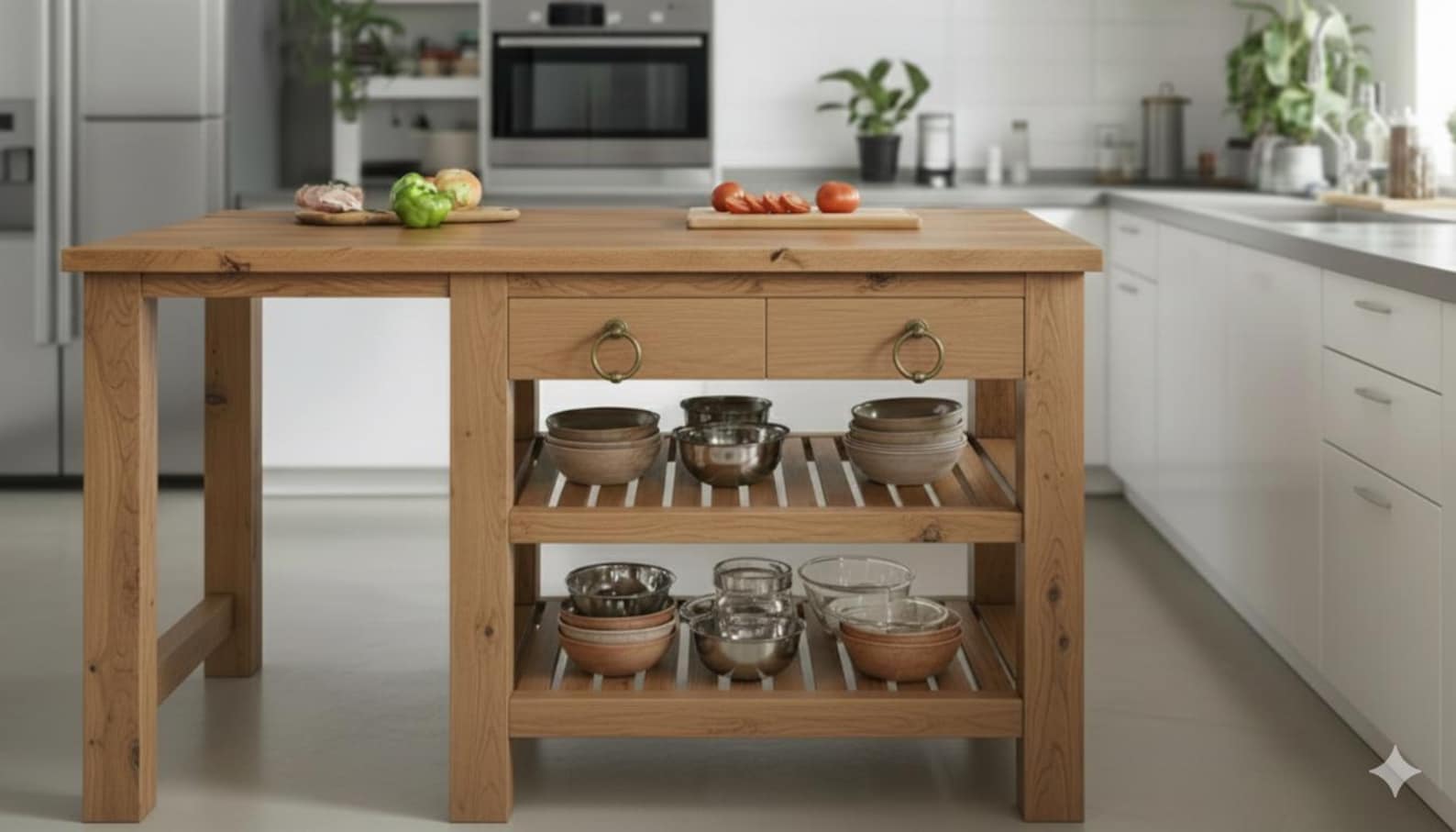 Reclaimed Chestnut Kitchen Island: Drawer and Double Shelf Storage - Etsy