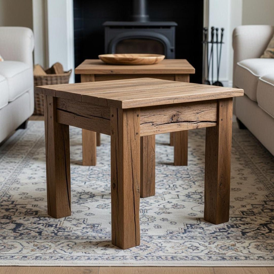 Farmhouse Side Table: Rustic Chestnut Wood (handmade Reclaimed) - Etsy