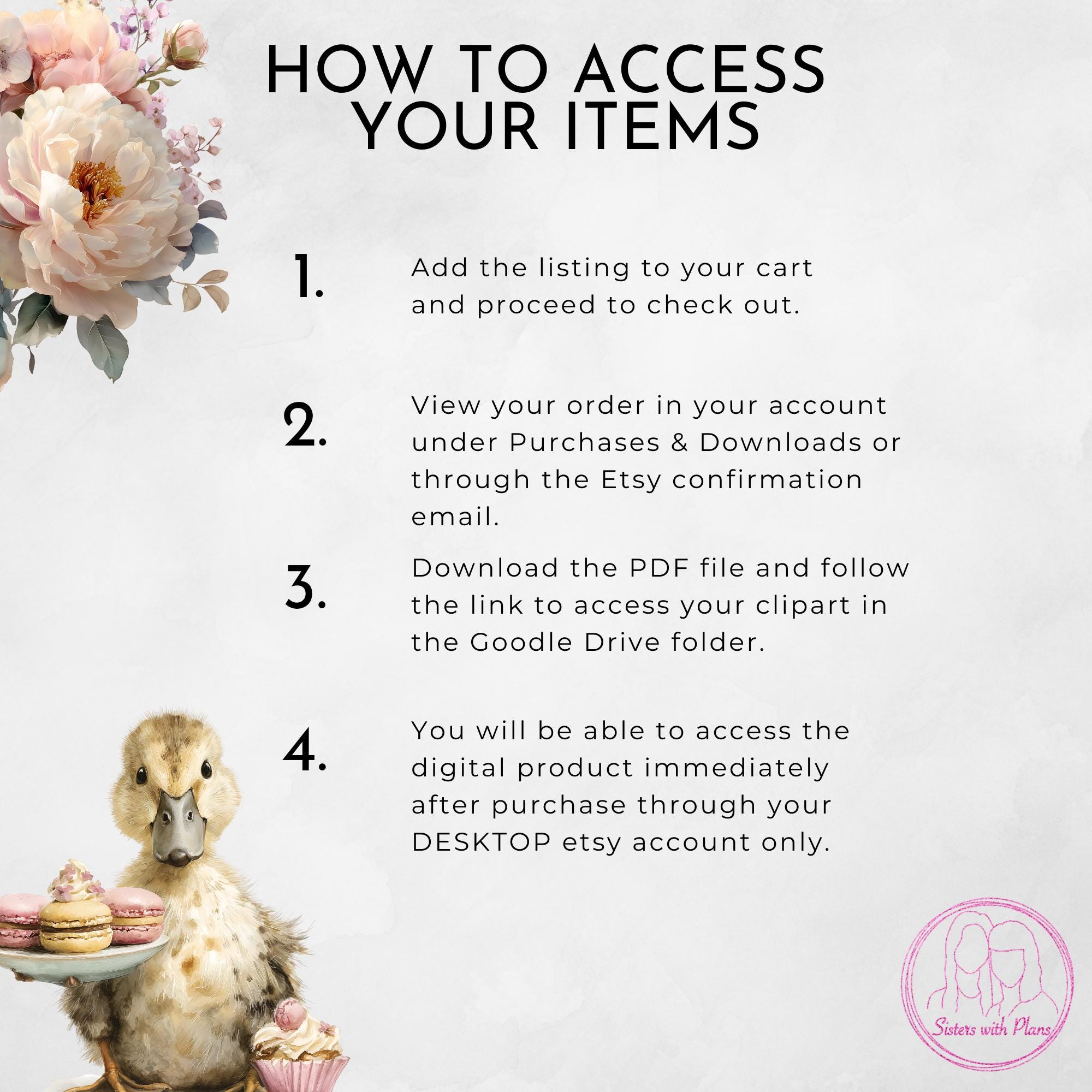 Duck Tea Party Clipart, Adorable Duckling Watercolor PNG, Pastel Floral ...